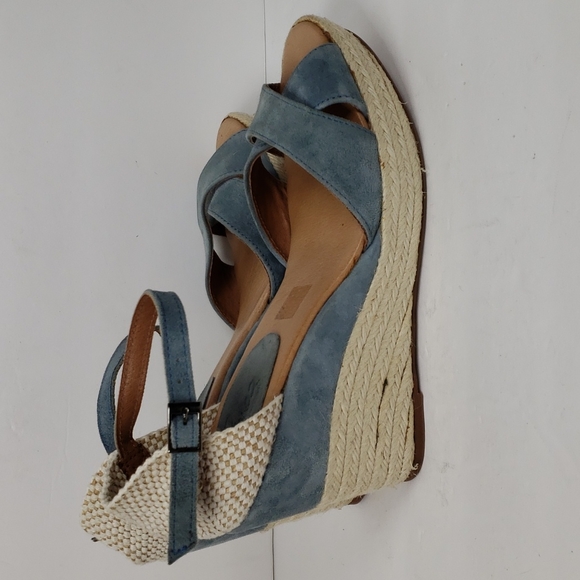 Pinaz | Shoes | Pinaz Blue Suede Cream Jute Woven Espadrille Wedge ...